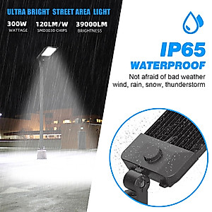 300W LED Parking Lot Light Outdoor, 39000LM 5000K Shoebox Light with Dusk to Dawn Photocell, Slip Fitter Commercial Street Pole Lighting, IP66 Waterproof Street Light for Yard|Roadway, ETL Listed
