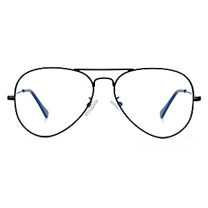 JOVAKIT Aviator Clear Lens Glasses for Women Men Non-prescription Eyeglasses Blue Light Blocking Lens Metal Frame (Black)