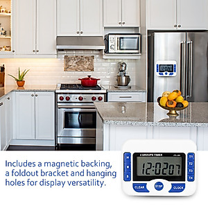 Fdit Count Down Timer Multi-Function 4 Channels Digital Kitchen Cooking Timer 4 Groups Set Magnetic Laboratory Meeting Timer with Digital Alarm Clock Function