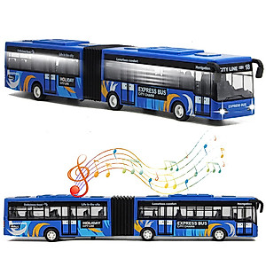 Crelloci City Bus Toy for Kids, Die Cast Alloy Pull Back Vehicles, Metro Articulated Electric Bus with Sounds and Lights, Model Cars Toys Educational Gift for Kids Boys Girls Ages 3+