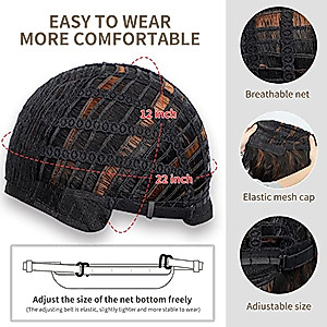 ENTRANCED STYLES Wavy Bob Wigs with Bangs for Women Black Mixed Brown Short Wavy Bob Curly Wig Synthetic Natural Looking Heat Resistant Fiber Wig