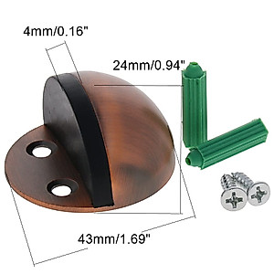 Yinpecly Stainless Steel Floor Door Stopper Sound Dampening Protector Door Stop Bumper Brushed Adhesive Mounting Screws Red Copper 1pcs
