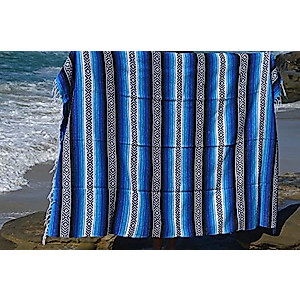 Galaxy Reborn Mexican Blanket Handwoven 82 x 54 XLarge Heavyweight Falsa in Caribbean Blue Beachy Throw