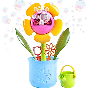 Maxx Bubbles 14" Flower Pot Includes 4oz Bubble Solution, 4 Wands and Watering Can, Botanical Collection, Outdoor Bubble Machine Maker, Great Gift and Decoration for Birthday, Bridal and Shower