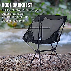 WTVIDAS Folding Camping Chair,Compact Backpacking Chair with Side Pockets Cup Holder,Portable Chair Full Breathable Mesh,Ultralight Aluminum Camp Chair for Festivals Fishing Picnic Beach and Hiking.2