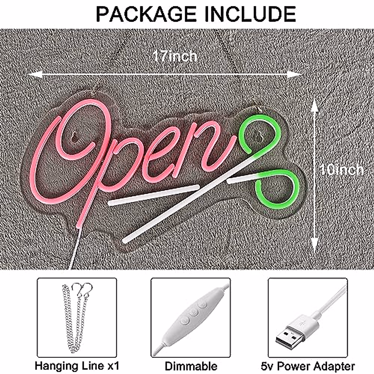 Hair Cut Salon Open Neon Sign for Barbershop Scissors Wall Décor with Dimmable Switch LED Haircut Barber Neon Business Signs Light