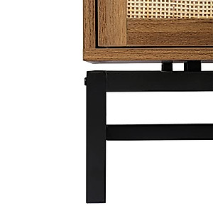 LKTART Mid-Century Natural Rattan Buffet Sideboard Storage Cabinet with 2 Doors 1 Adjustable Inner Shelf Storage Cabinet Console Table for Dining Room Bedroom Kitchen Hallway