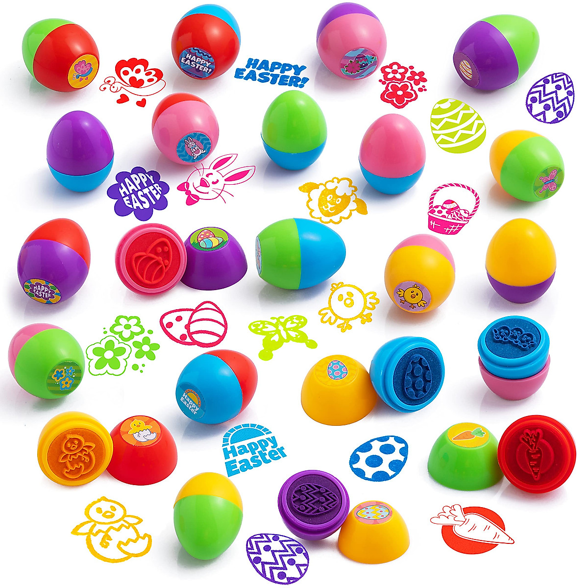 JOYIN 24 Pcs Easter Egg Stampers Toys for Easter Eggs Hunt Game, Basket Stuffers Fillers, Kids Gifts, Party Favor, Self Inking Stamp for Classroom Prize Supplies