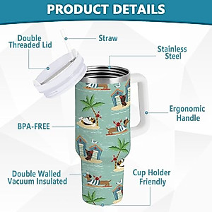 Emelivor Cute Islands Light Green 30 oz Tumbler with Lid and Straw Insulated Tumblers with Handle Large Travel Coffee Mug Stainless Water Cup Fits in Car Cup Holder