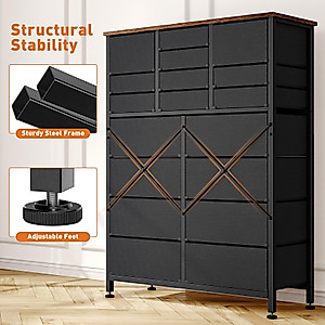 YaFiti 18 Drawer Dresser, Tall Dressers for Bedroom, Extra Large Capacity Fabric Storage Dresser with Wooden Top and Sturdy Metal Frame for Living Room, Closet, Hallway (Rustic Brown)