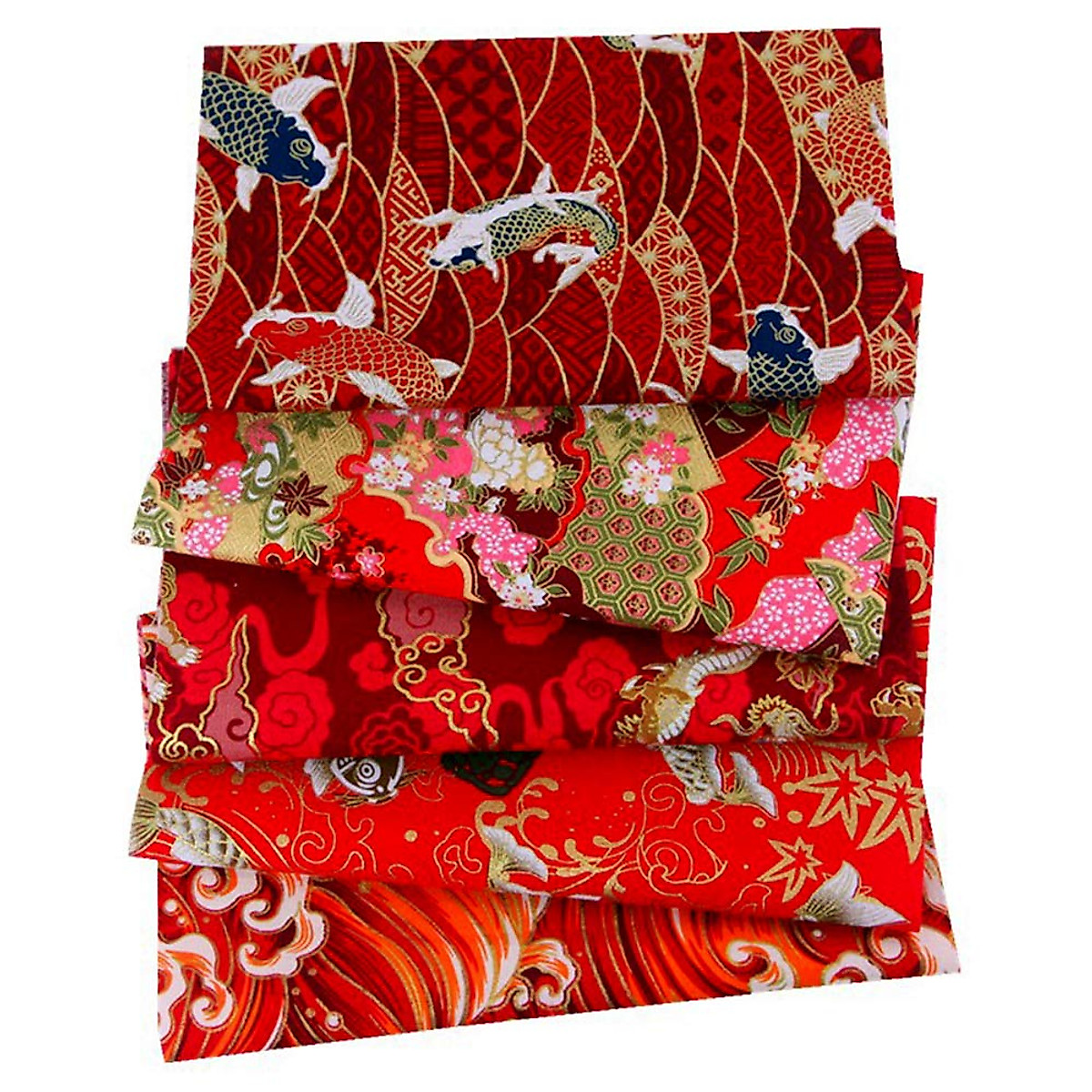 ACCOCO 5PCS Cotton Craft Fabric Bundle Squares Patchwork,20" x 20"Inch (50x50cm) Colorful Japanese Style Cotton Wrapping Cloth Squares Quilting Sewing Patchwork Fabric,DIY Scrapbooking Artcraft