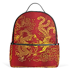 ANINILY Backpack For Womens, Dragon&Phoenix In Classical Chinese Art College Bags Women Shoulder Bag Daypack Bookbags Travel Bag