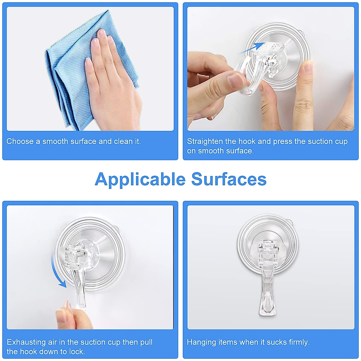 JUGEFORNI Wreath Hanger Suction Cup Hooks Reusable, 4 Pack Large Clear Heavy Duty Suction Hooks Hold 20 lb, Kitchen Bathroom Window Shower Suction Hanger for Wreaths, Towels, Loofah, Glass Door