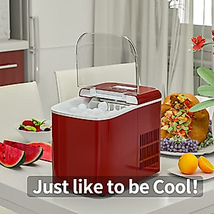 ARLIME Portable Ice Maker Machine, 26Lbs/24H Self-Cleaning Ice Maker, 9 Cubes S/L Ready in 6 Mins, Small Cube Maker with Scoop and Basket, for Home, Kitchen, Office, Bar, RV (Red)