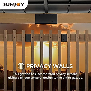 Sunjoy Wooden Grill Gazebo 10 ft. x 11 ft. Outdoor Cedar Frame BBQ Gazebo, Backyard Hot Tub Gazebo with Aluminum Hardtop Roof, Privacy Screen and Bar Shelves by SummerCove