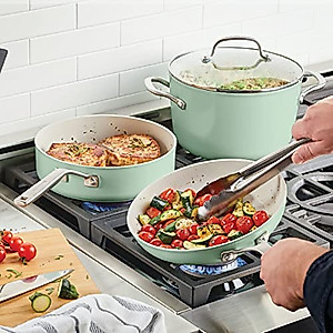 KitchenAid Hard Anodized Ceramic Ceramic Nonstick Cookware Pots and Pans Set, 9 Piece - Pistachio