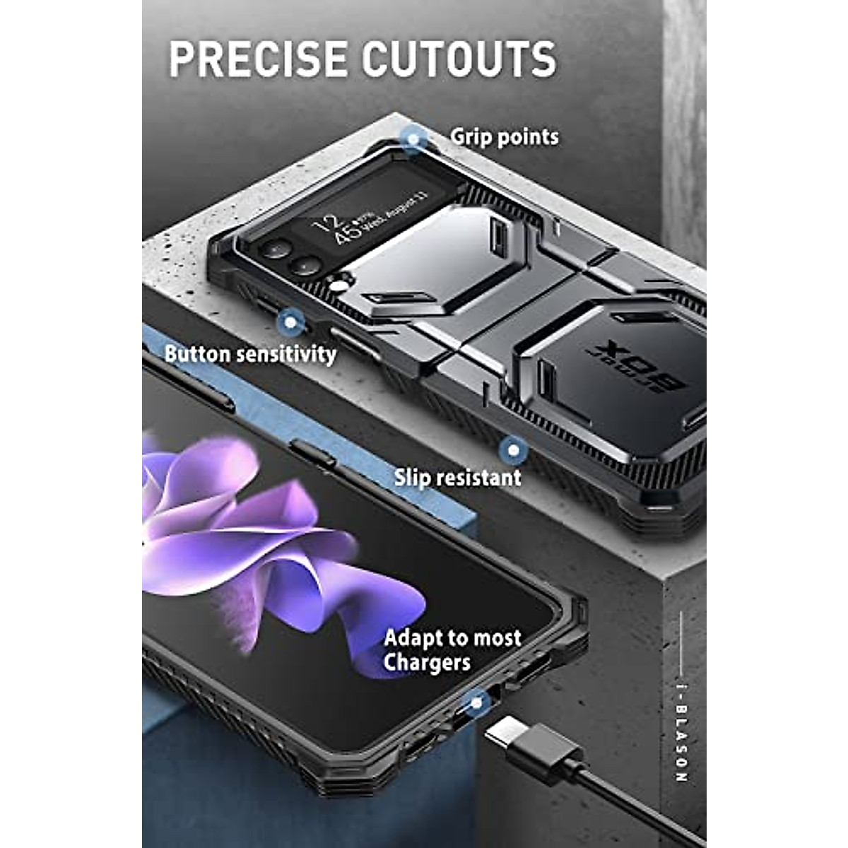 i-Blason Armorbox Series Case for Samsung Galaxy Z Flip 4 5G (2022), Full-Body Rugged Holster Case with Shock Reduction/Bumper (Black)