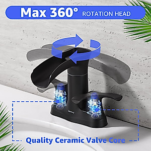 Watersong Waterfall Bathroom Faucet, 2 Handle 1or 3 Holes Vanity Farmhouse RV Vessel Basin Faucet, Bathroom Sink Faucet Mixer Tap Washbasin Faucet with Pop Up Drain & Supply Lines, Matte Black