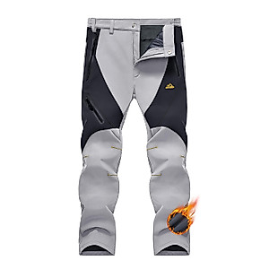 MAGCOMSEN Snow Pants Men Waterproof Pants Softshell Hiking Pants Mens Winter Pants Fleece Lined Pants Ski Pants Warm Pants Skiing Pants Snowboard Pants for Men Light Grey