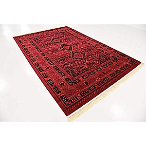 Unique Loom Tekke Collection Area Rug - Sheibani (6' 1" x 9' Rectangle, Red/ Black)