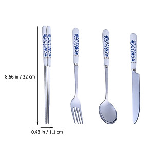 HEMOTON 1 Set White and Blue Porcelain Silverware Silverware Flatware Cutlery Set Stainless Steel Utensils Cutter Fork Spoon Chopsticks Set