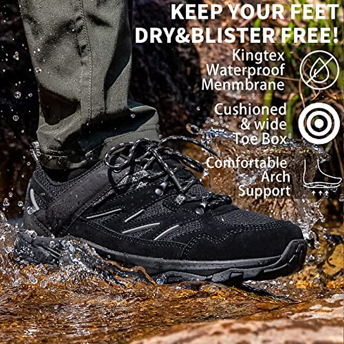 SILENTCARE Men's Waterproof Hiking Shoes Non-Slip Comfortable Outdoor Walking Hike Footwear(Medium, Black Grey,Numeric_11.5)