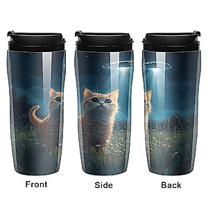 Funny Cat Travel Coffee Mug Reusable Coffee Cup Tumbler with Lid for Outdoor 350ml