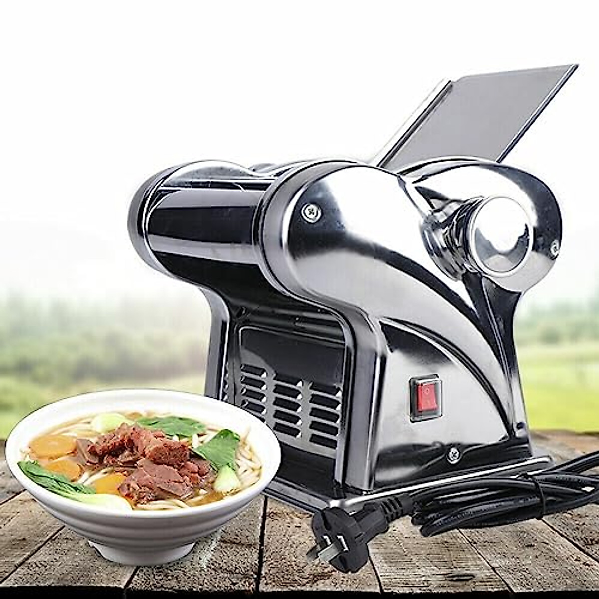 awolsrgiop 110V Commercial Electric Dough Roller Sheeter Noodle Pasta Maker Machine Stainless 135W Noodles Pasta Maker Machine Adjustable Thickness & Two Blades Dumpling Making Machine Roller Machine