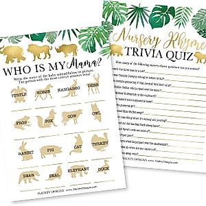 25 Safari Word Scramble For Baby Shower, 25 True Or False Game, 25 Baby Animal Matching, 25 Nursery Rhyme Game - 4 Double Sided Cards Baby Shower Ideas, Baby Shower Party Supplies