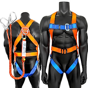 GLOROUSCHU Full Body Safety Harness Tool Fall Protection，OSHA/ANSI Compliant,ASTM F1774certified | INTERNAL Shock Absorbing Lanyard（Orange）
