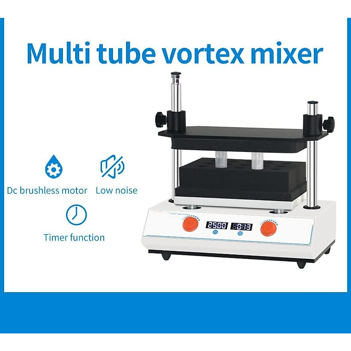 HFBTE Lab Multi-Tube Vortexer Mixer Scientific Laboratory Vortex Mixer Shaker Multiple Tubes with DC Brushless Motor Speed Range 100 to 2500 RPM Foam Rack 50xφ18mm Test Tube φ18-φ21mm 20ml
