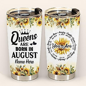 Birthday Tumbler Gifts for Women Girls Daughter Friends Sisters Queens Are Born In August Personalized Tumblers Cup Birth Month Bday Floral Stainless Steel Insulated Travel Coffee Mug with Lid 20oz