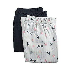 Hanes Women's 2-Pack Solid and Pattern Sleep Pajama Pant Set, Black/Dragonfly, Petite/X-Small