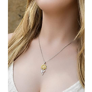 To My Badass Daughter Gift From Mom Sunflower Necklace for Women, 925 Sterling Silver and Real Gold Cubic Zirconia Sunflower Pendant with Sentimental Message Card, From Mom Mommy, White