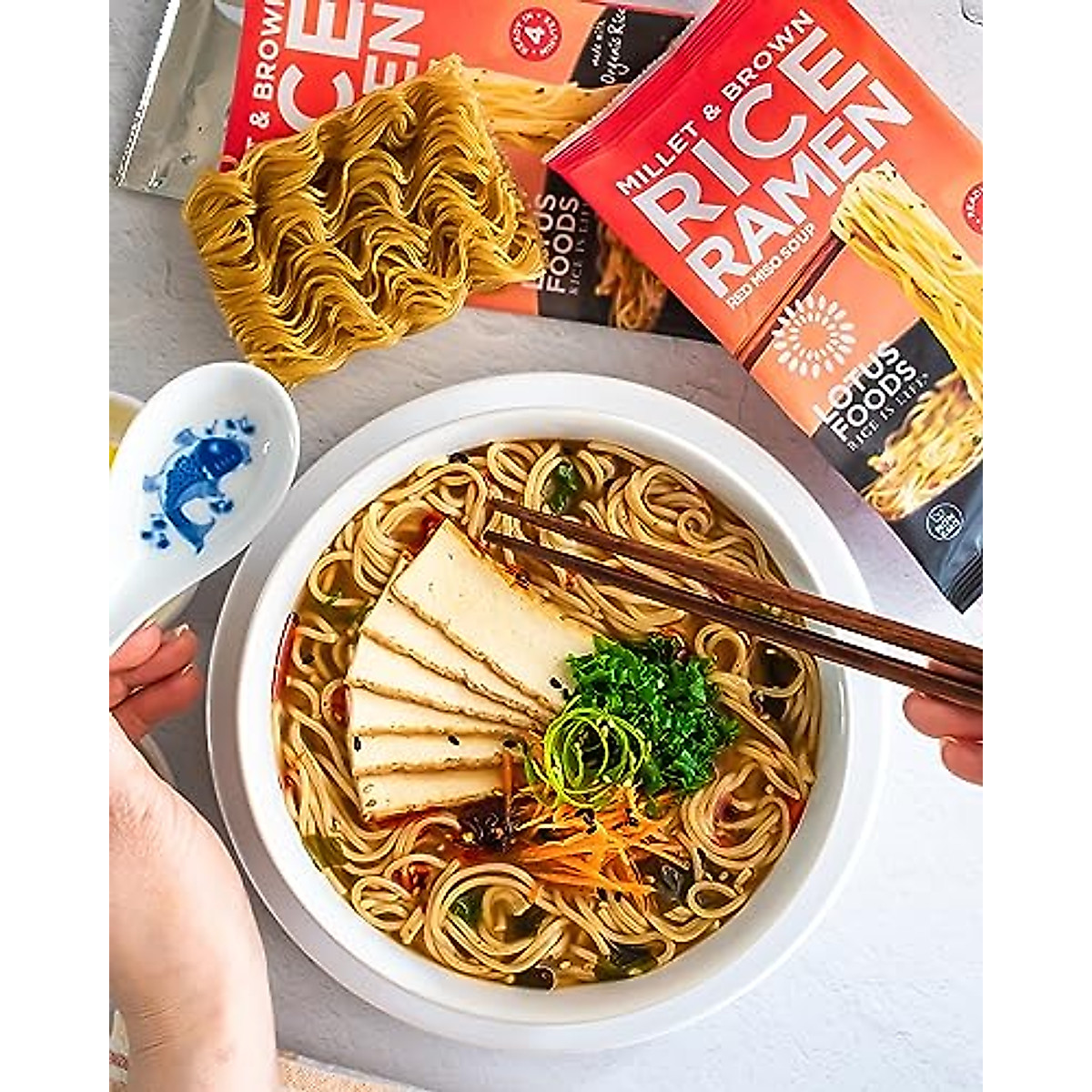 Lotus Foods Bulk Food Organic Millet & Brown Rice Ramen Noodles with Red Miso Soup, Gluten-Free Easy to Cook & Healthy Japanese Noodles with Instant Gourmet Broth, 2.8 Oz (Pack of 10)