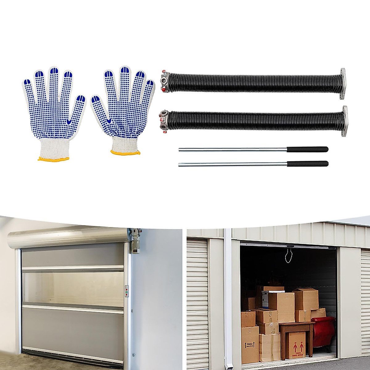 Garage Door Springs Replacement Kit, Pair of 2" Garage Door Torsion Spring Set with Non-Slip Winding Bars & Gloves, Precision Electrophoresis Oil-Free Black Coated, MIN 16,000 Cycles