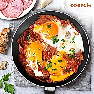 SereneLife Kitchenware Pots & Pans Basic Kitchen Cookware, Black Non-Stick Coating Inside, Heat Resistant Lacquer (6-Piece Set), One Size