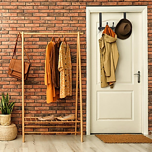 SAYONEYES Matte Black Over The Door Hooks - Heavy Duty Stainless Steel Door Hanger Holder with 5 Tri Hooks for Hanging Coat Robe Hat Bag Towel Rack Bathroom, Bedroom, Closet – 1 Pack