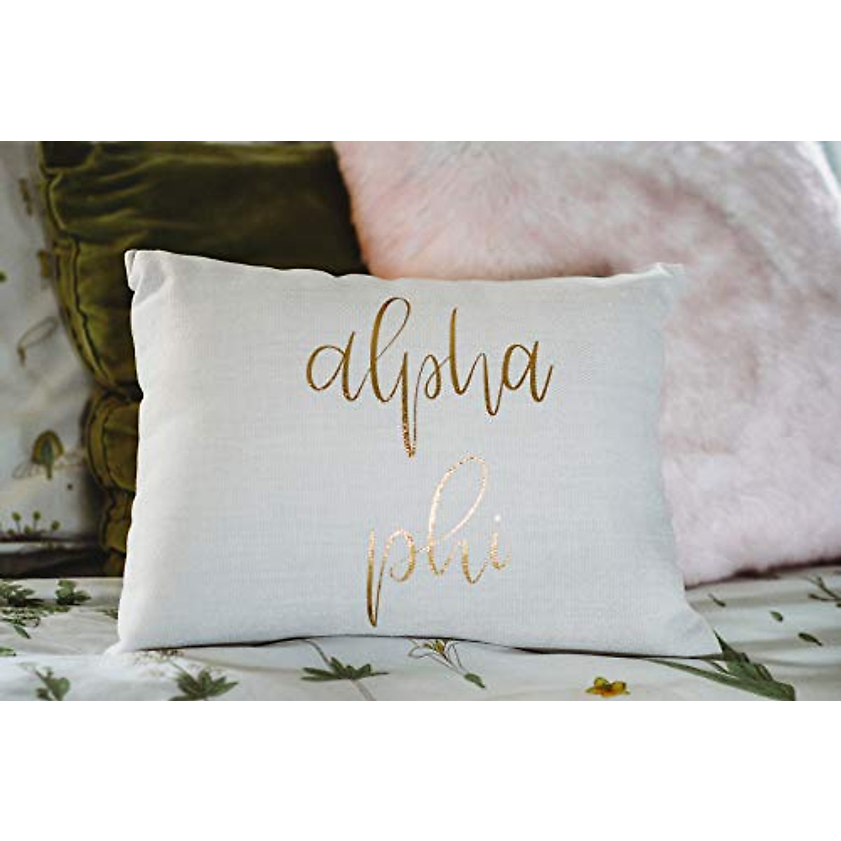 Sorority Shop Alpha Phi Pillow – Gold Script Design, 12" x 16" Lumbar Pillow Sorority