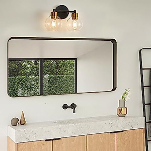 yenlacy Bathroom Light Fixtures, Black and Gold 2 Light Bathroom Vanity Light, Bathroom Lights Over Mirror with Globe Glass Shade and Metal Base, Vanity Lights for Bathroom, Stairs, Kitchen
