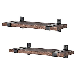 LAVIEVERT Floating Shelves Wall Mounted Set of 2, Rustic Wood Wall Storage Shelves for Bedroom, Living Room, Bathroom, Kitchen, Office - Dark Brown