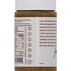 Justin's Honey Almond Butter, No Stir, Gluten-free, Non-GMO, Responsibly Sourced, 16 Ounce Jar