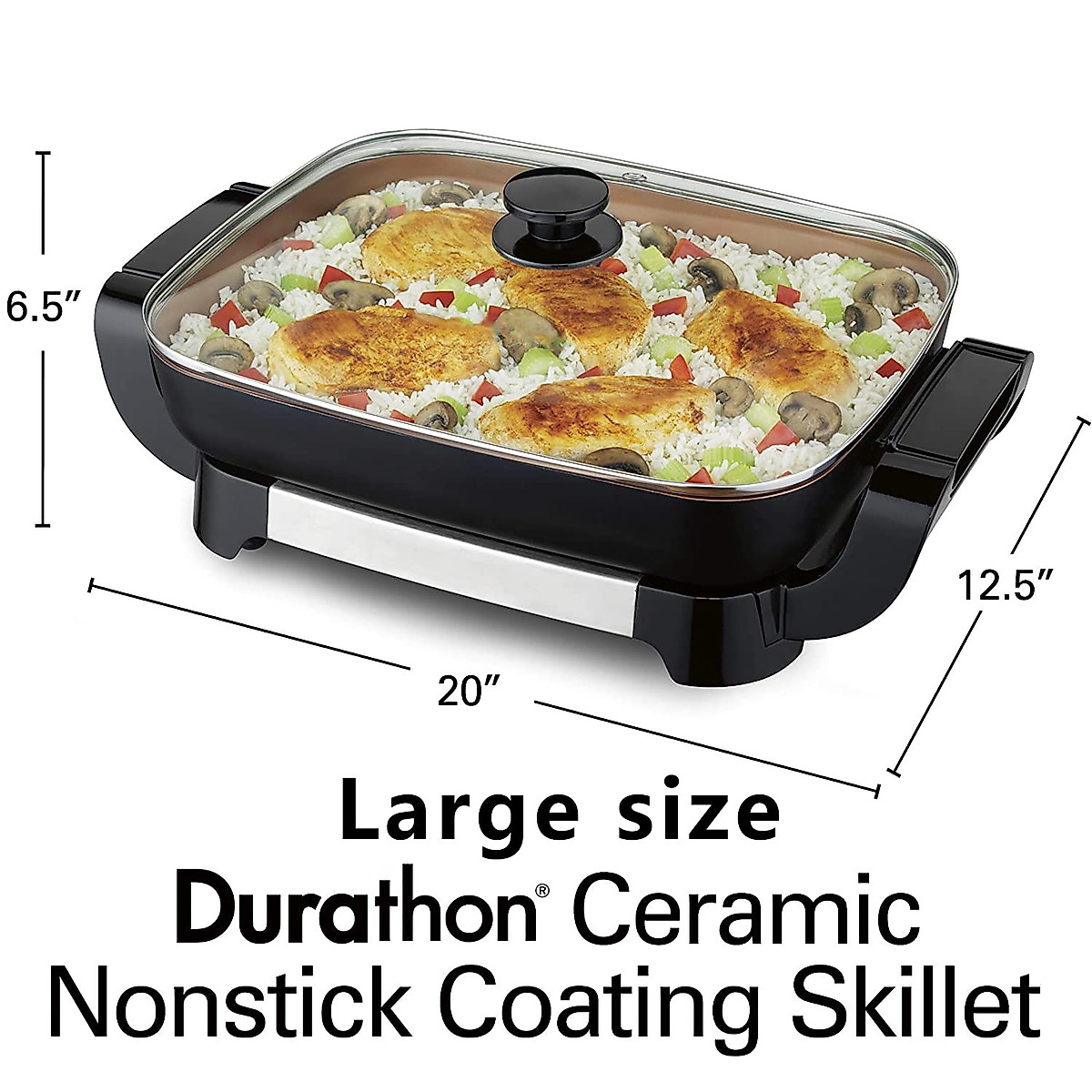 12x15" Nonstick Ceramic Electric Skillet - with Removable Pan, Adjustable Temperature, Reversible Design