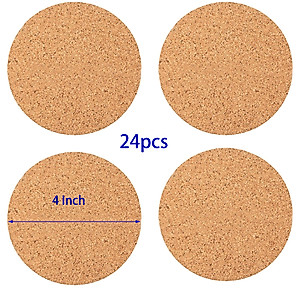 YYaaloa 24Pcs Self-Adhesive Mini Backing Cork Coasters Tiles Sheets Round 4" for DIY Coasters and DIY Crafts Cork Board, Cork Tiles, Cork Mat (Round 24pcs)