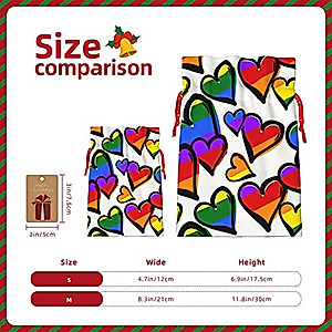 Rainbow Colored Gay Pride Heartschristmas Drawstring Gift Bag, Linen Drawstring Gift Bag, Reusable Drawstring Gift Bag, Used For Christmas, Birthday, Wedding Supplies