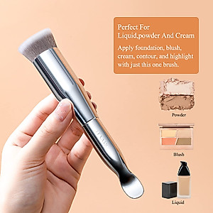 Flat Top Kabuki Foundation Brush TEXAMO Spoon Dual-ended Angled Foundation Makeup Brush Concealer Brush Premium Face Brush, Blending Powder Cream Buffing Stippling