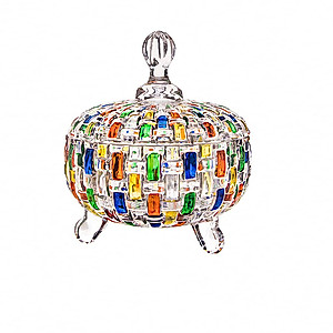 MAGCOLOR Elegant-Hand Painted Colorful Woven Easter Large Crystal Glass Candy Box candy servers,candy jars with Lid,Jewelry Box,Storage Jar,Candy dish covered,Great Gift for Family Friends-24 oz.