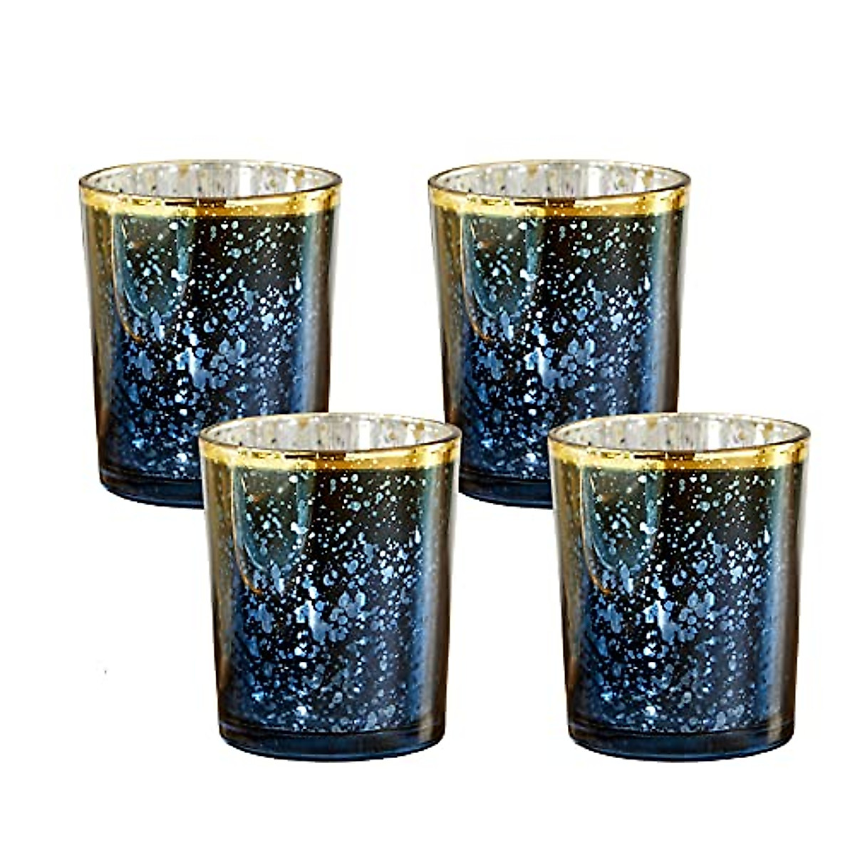 Kate Aspen 20191NA Mercury Glass Tea Light Holder (Set of 4), Deep Blue/Gold
