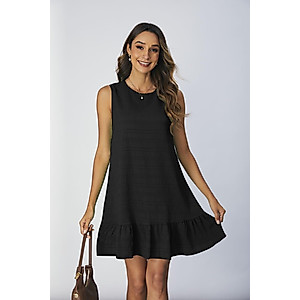 SOLY HUX Women's Ruffle Hem Sleeveless Tank Dress Round Neck Casual Smock Summer Mini Dresses Plain Black