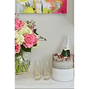 Mud Pie Glass Ice Bucket, Clear/White, Bucket 8" x 7" Dia | Tongs 6.75"